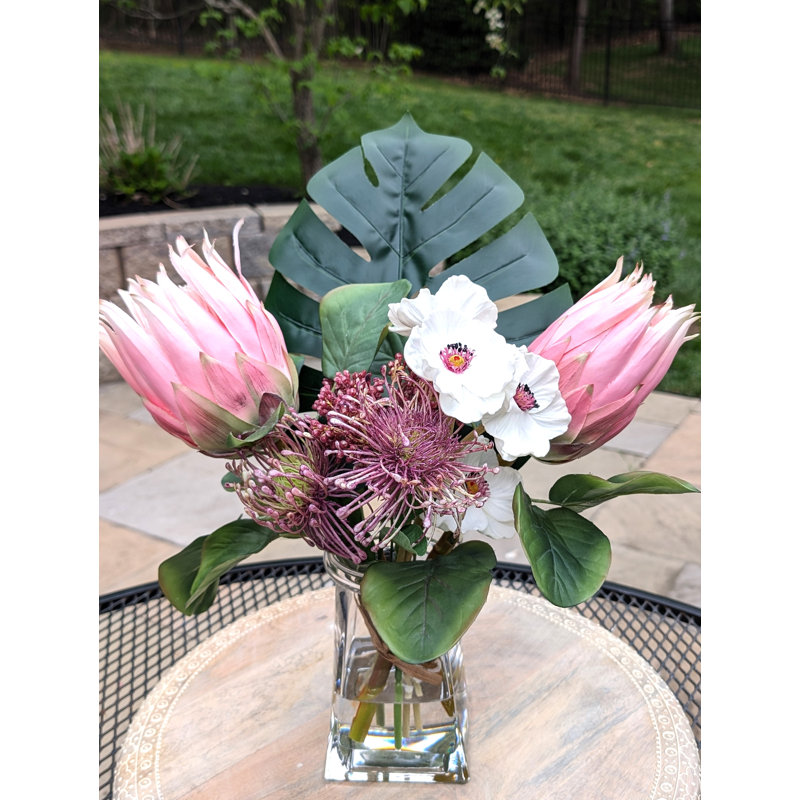 Primrue Silk Protea Arrangement in Vase | Wayfair